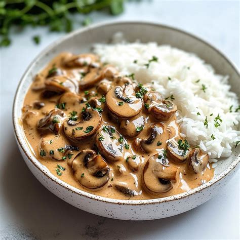Amazing Creamy Mushroom Stroganoff With Rice Delight
