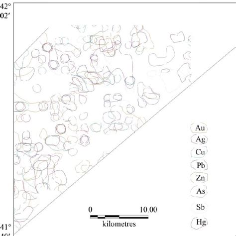 Map Of Au Ag Cu Pb Zn As Sb And Hg Concentration Anomalies
