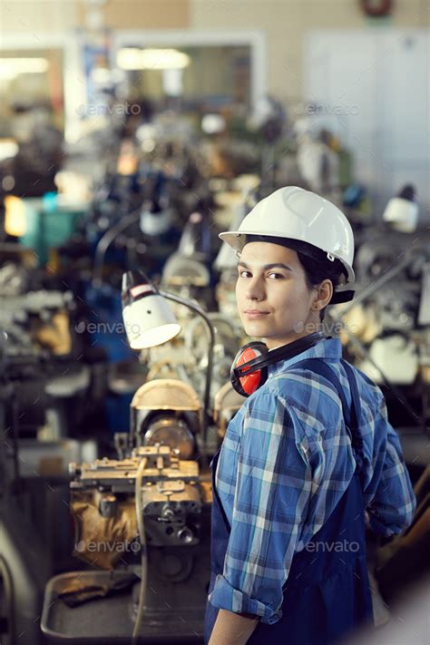 Female Manual Lathe Operator At Workplace Stock Photo By Media Photos