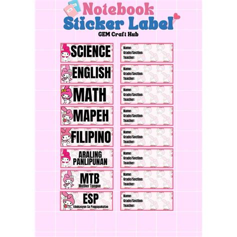 GEM Notebook Subject And Name Sticker Label GRADE 1 TO 6 Shopee Philippines