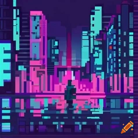 A Futuristic Neon City In Pixel Art Style Spirte Multiple Pose On Craiyon