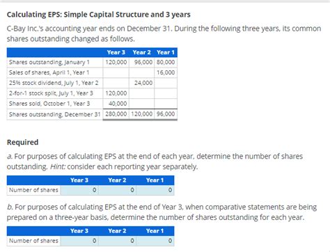 Solved Calculating EPS Simple Capital Structure And 3 Years Chegg Com