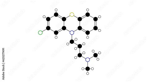 Chlorpromazine Molecule Structural Chemical Formula Ball And Stick