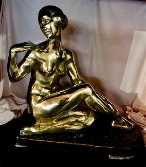 Large Art Deco Bronze Statue Marcel Bouraine Awakening Art Deco