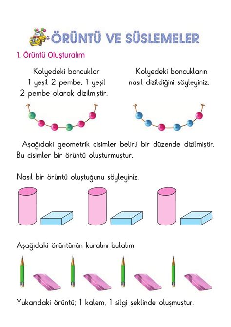 Sınıf Matematik Örüntü Oluşturalım Çalışma Kağıdı DERS KİTABI CEVAPLARI