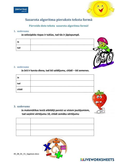 430 Sazarotu Algoritmu Vārdiskais Pieraksts Worksheet Live Worksheets