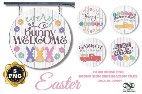 Sublimation Round Door Sign Bundle 5 Png Design 5 Farmhouse Easter