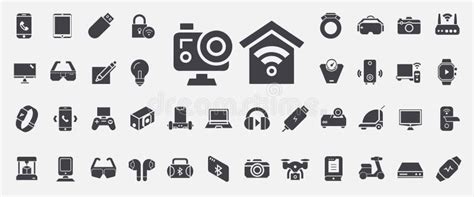 Collection Various Electronic Devices Gadgets Scanner Laptop Speaker Printer Stock Vector