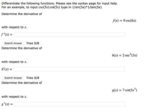 solved differentiate the following functions please see the