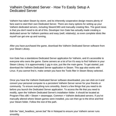 Valheim Dedicated Server How To Easily Setup A Dedicated Serverqjvykpdfpdf Docdroid