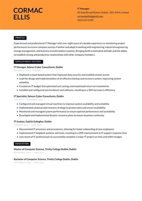 IT Manager CV Examples Writing Tips Free Guide CVapp Ie