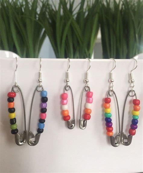 Custom Beaded Safety Pin Earrings Indie Recycled Safety Pin Earrings