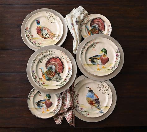 Botanical Harvest Turkey Stoneware Dinner Plates Set Of 4 Pottery Barn