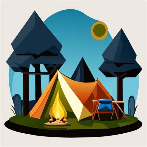 Barraca de acampamento dos desenhos animados fogueira na ilustração