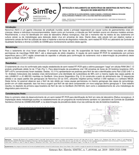 Pdf Detecção E Isolamento De Norovírus Em Amostras De Rato Pela