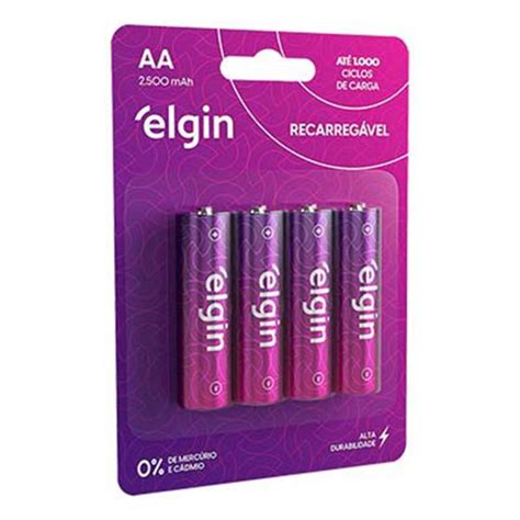 Pilha AA Elgin recarregável 2700 mah cartela 4 unidades Pilhas
