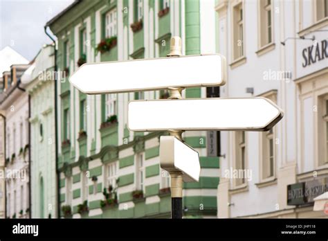 Blank Guide Post In The City Behind Building With Classical