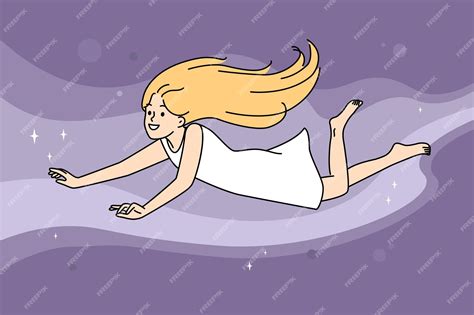 Premium Vector Smiling Girl Flying In Sky Dreaming