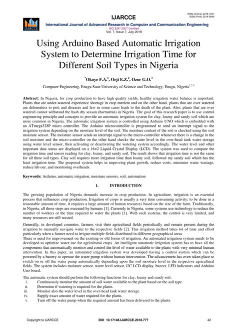 PDF Using Arduino Based Automatic Irrigation System To Determine Irrigation Time For Different