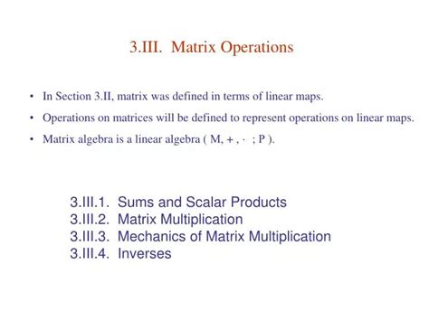 PPT III Matrix Operations PowerPoint Presentation Free Download ID