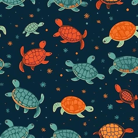 Premium Ai Image Sea Turtles Pattern Seamless