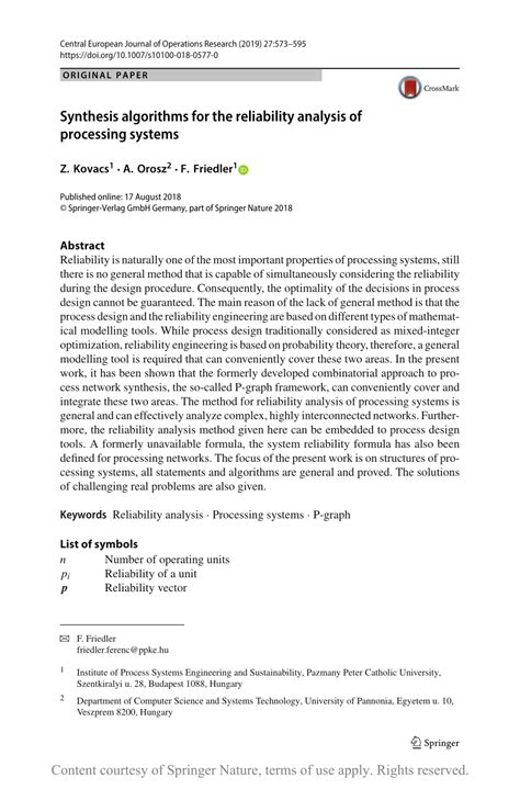 Synthesis Algorithms For The Reliability Analysis Of Processing Systems