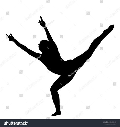 White Background Black Silhouette Girl Gymnast Stock Vector Royalty