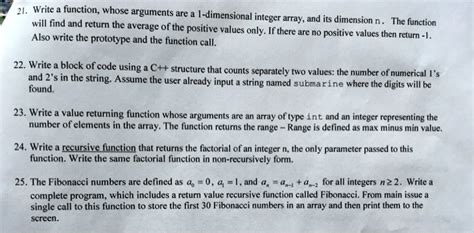 21 Write A Function Whose Arguments Are A 1 Dimensional Integer Array And Its Dimension N