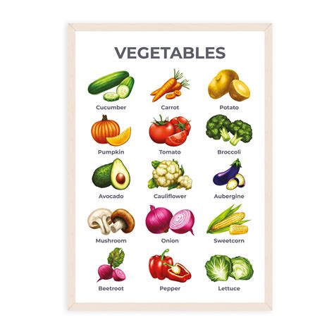 Vegetables Poster Educational Wall Chart A3 Education Prints