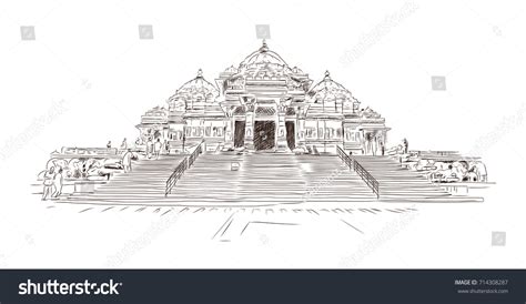 Hand Drawn Sketch Of Akshardham Hindu Temple In Royalty Free Stock