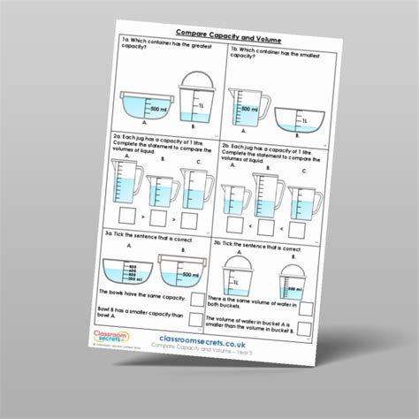 Year 3 Compare Capacity And Volume Varied Fluency Resource Classroom Secrets