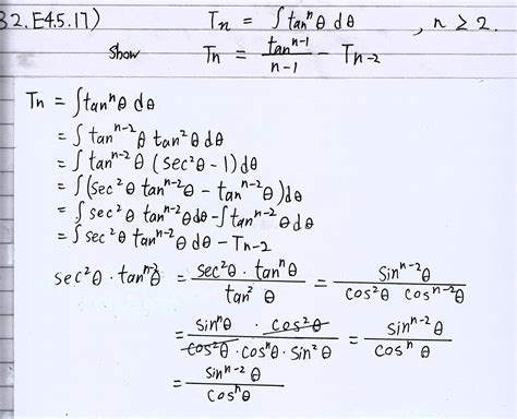 Calculus Proving The Reduction Formula Of Tanntheta