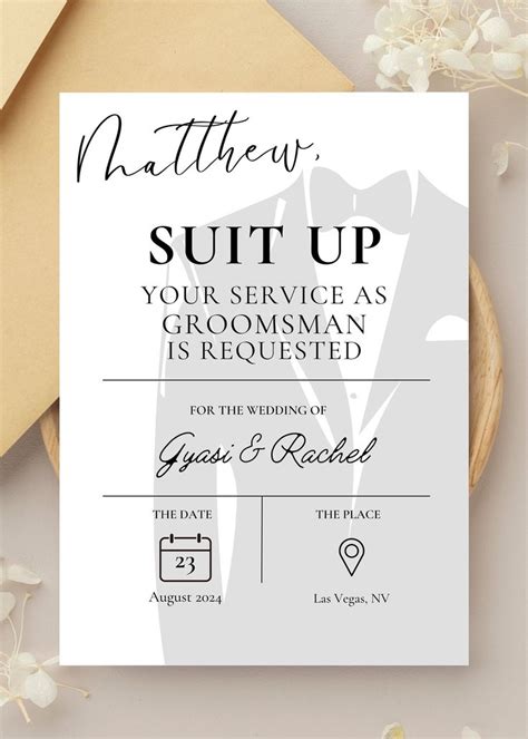Personalized Suit Up Groomsmen Proposal Card Flat Informational Best