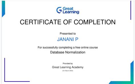 Completed Database Normalization Course On Great Learning Platform