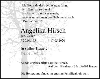Traueranzeigen Von Angelika Hirsch Trauer In NRW De