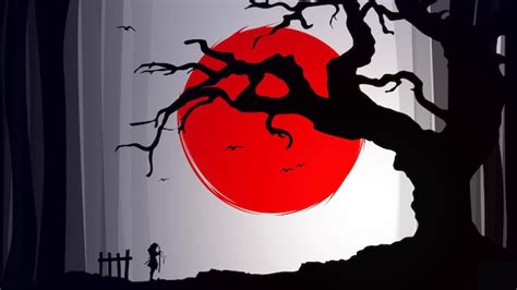 Premium Vector Urban Samurai With Tree Wallpaper Japanese Theme
