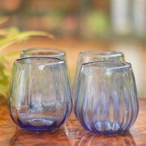 Unicef Market Hand Blown Blue Stemless Wine Glasses Set Of 6