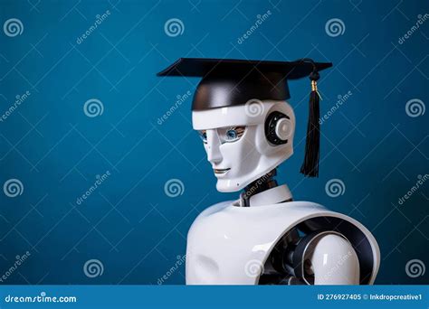 Robot Wearing A University Graduation Cap Ai Learning And Education Stock Image Image Of