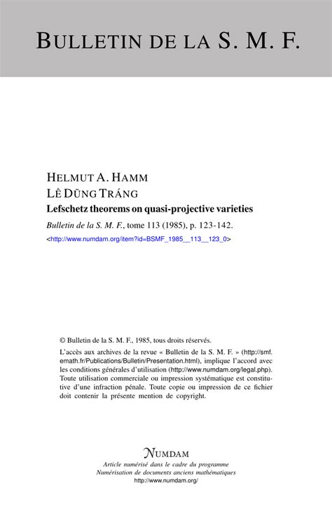 Pdf Lefschetz Theorems On Quasi Projective Varieties