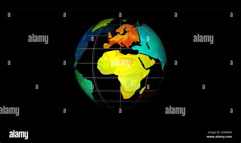 Image Of Planet Earth Globe With Multi Coloured Continents And Grid On