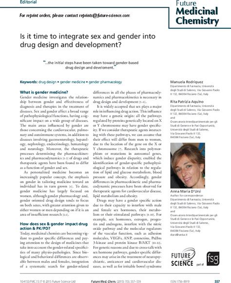 Is It Time To Integrate Sex And Gender Into Drug Design And Development