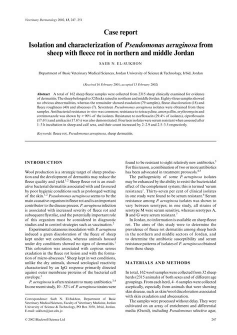 Pdf Isolation And Characterization Of Pseudomonas Aeruginosa From Sheep With Fleece Rot In