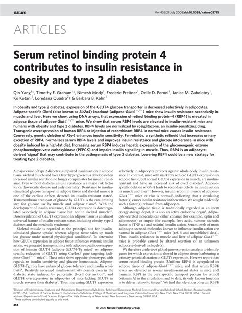 Pdf Serum Retinol Binding Protein 4 Contributes To Insulin Resistance