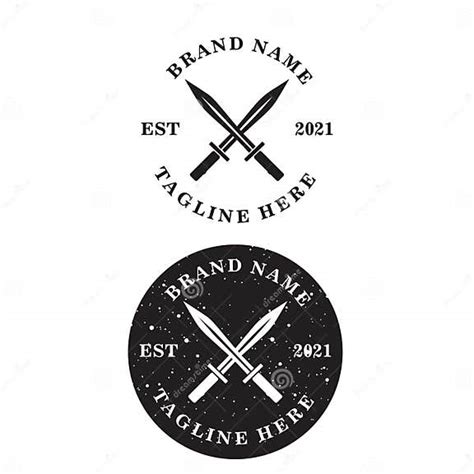 Espada Como Coraje Para Cruzar El Logotipo Emblema Prima Ilustración