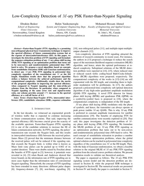 PDF Low Complexity Detection Of M Ary PSK Faster Than Nyquist Signaling