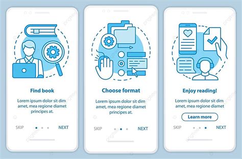 Mobile App Onboarding For Elibrary Service With Walkthrough Steps And Illustrations Vector