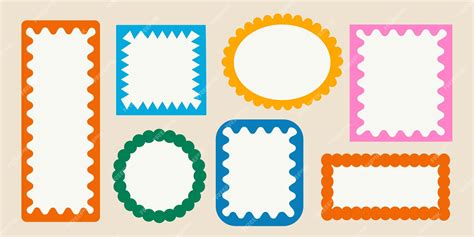 Premium Vector Color Squiggle Frames Set Zigzag Wavy Edges Retro Squiggle Frames Psychedelic