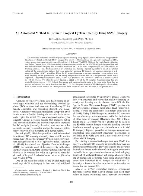 An Automated Method To Estimate Tropical Cyclone Intensity Using Ssmi Imagery Docslib