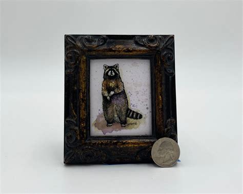 Raccoon Framed Miniature Watercolor Art Print By James Steeno Mini Art Small Art Tiny Art