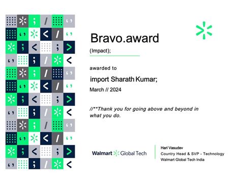Sharath Kumar On Linkedin Bravoaward Recognition Walmart Achievement